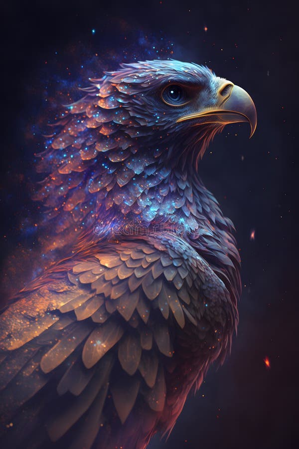 Eagle Head Connected To Galactic Nebula. an Eagle on a Black Background ...