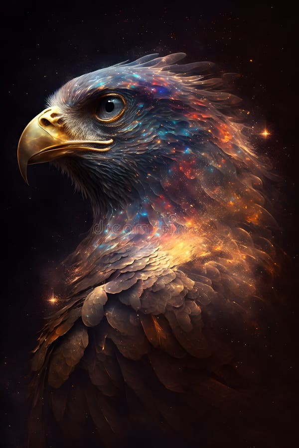 Eagle Head Connected To Galactic Nebula. an Eagle on a Black Background ...