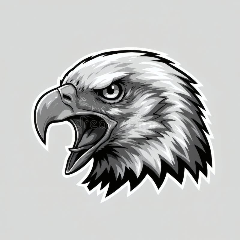 Eagle Head Illustration Roaring with Open Beak and Monochrome Design ...