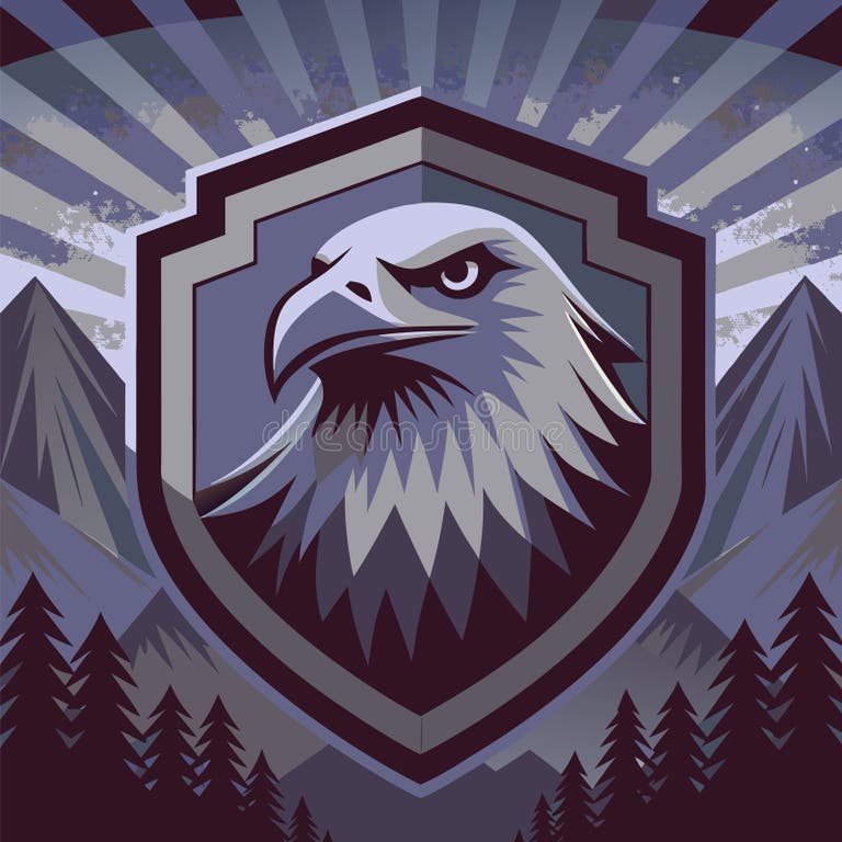 Eagle Head Shield Emblem with Mountain and Forest Scenery Stock Vector ...
