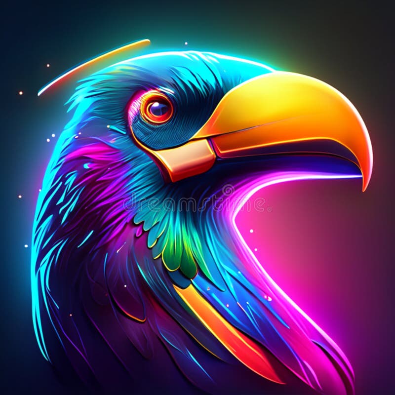 Eagle with Neon Lights Background. Vector Illustration in Neon Style ...