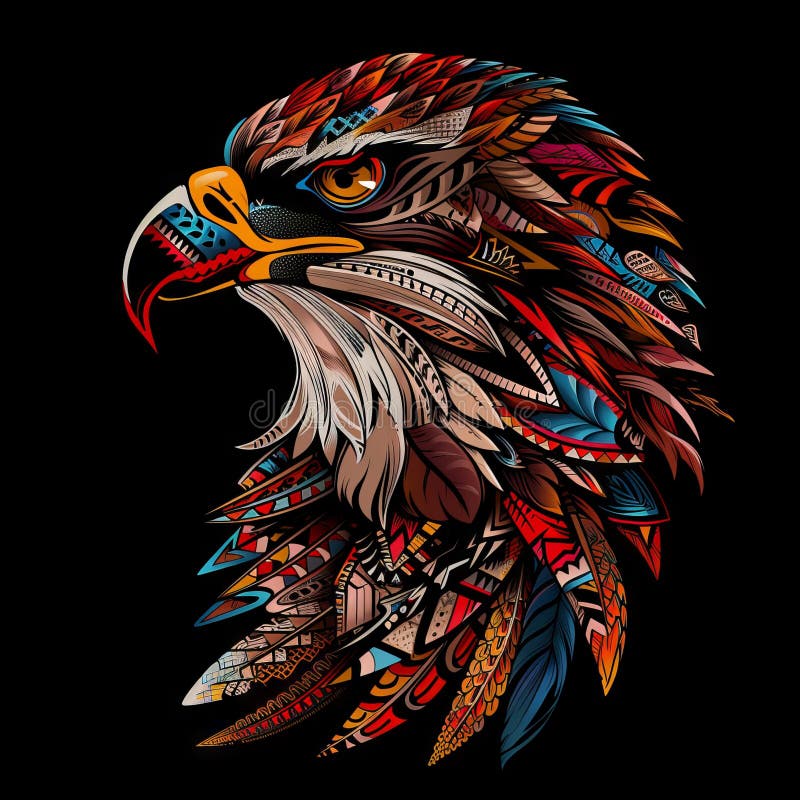 Eagle Head with Vibrant Tribal Patterns in Copy Space. Stock ...