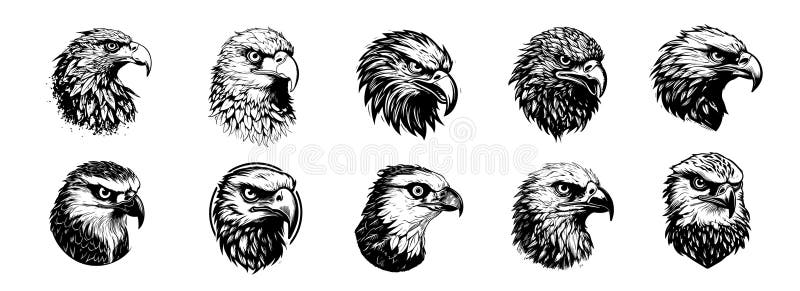 Eagle Heads Black and White Vector. Silhouette Svg Shapes of Eagle ...