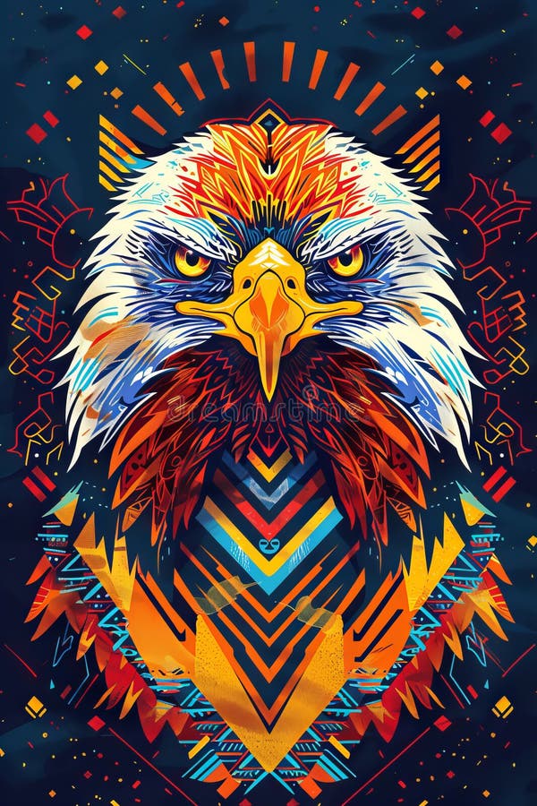 Eagle Heads with Vibrant Tribal Patterns in a Layout Pattern. Stock ...