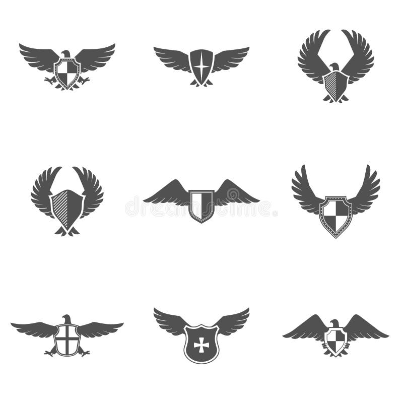 Eagle Icon Shield Set stock vector. Illustration of black - 54670093