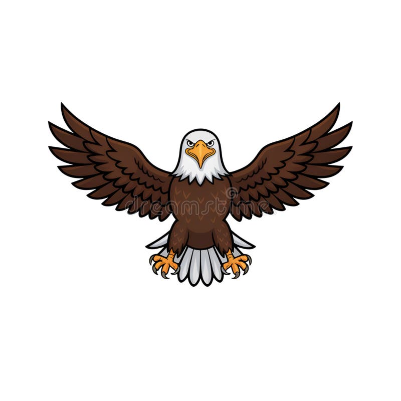 Eagle Cartoon with Wings Spread, Brown Feathers and White Head on a ...