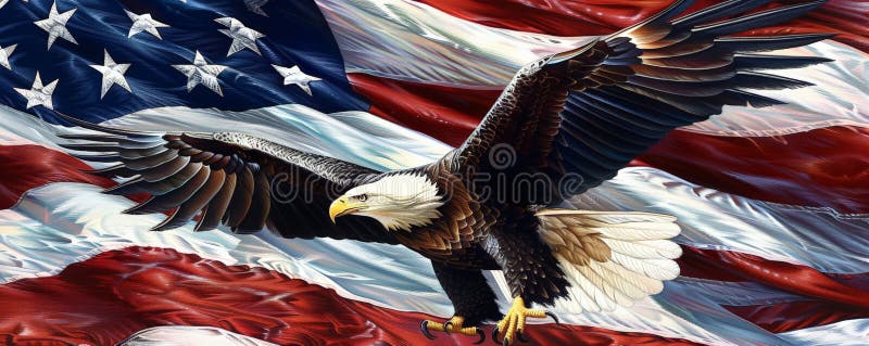 An Eagle with Its Wings Outstretched, the Wavy American Flag Forming a ...