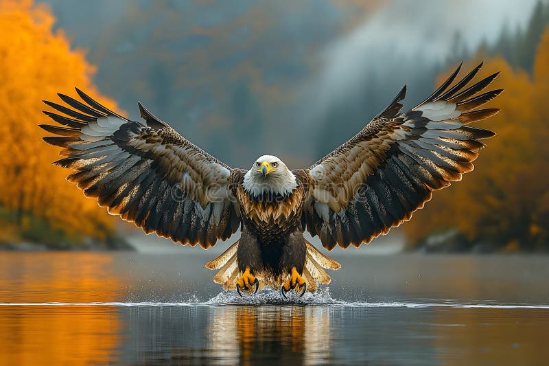 An Eagle with Its Wings Spread Wide and Its Talons Lightly Touch the ...