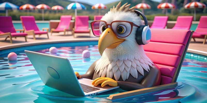 An Eagle with a Laptop Works in the Pool Stock Image - Image of eagle ...