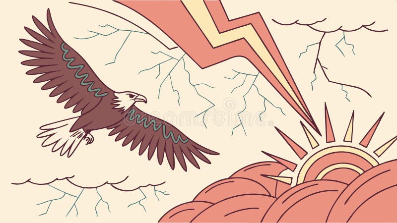 Eagle and Lightning Bolts, Powerful Nature and Dramatic Weather Vector ...