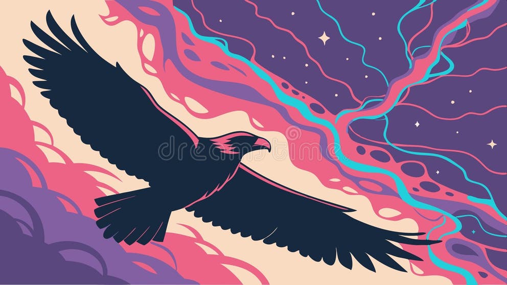 Eagle Lightning Sky, Powerful Bird and Nature Storm Illustration Vector ...