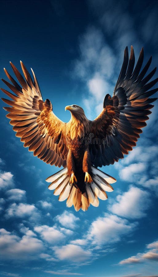Eagle with Outstretched Wings in Blue Sky Stock Illustration ...