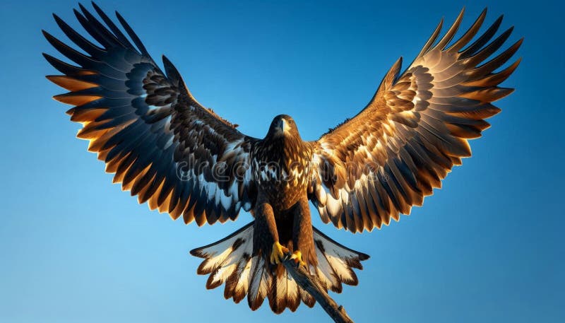 Eagle with Outstretched Wings in Blue Sky Stock Illustration ...