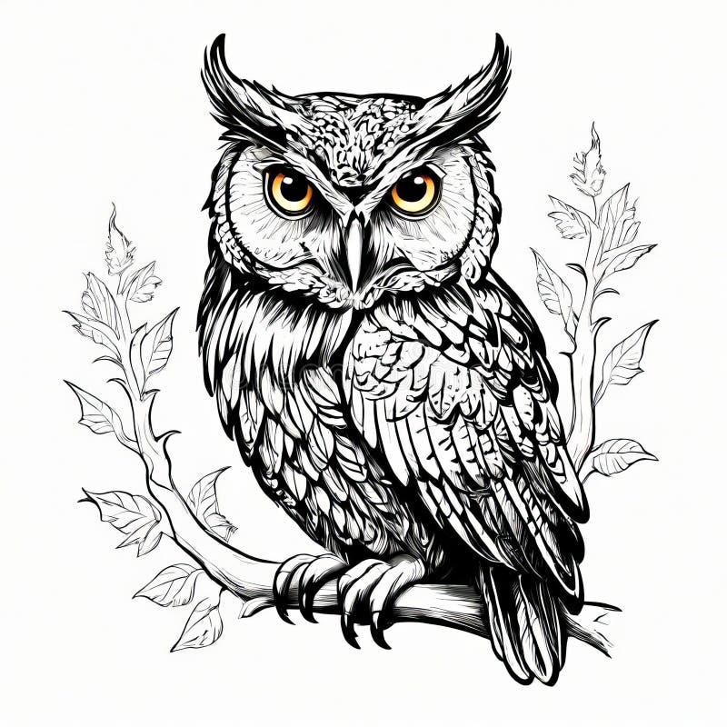 The Eagle Owl Face Ink Drawing Vector Illustration Stock Illustration ...