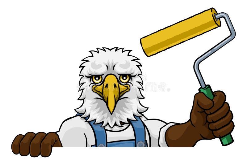 Eagle Painter Decorator Paint Roller Mascot Man Stock Vector ...
