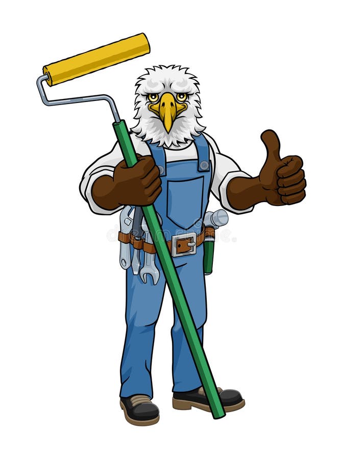 Eagle Painter Decorator Paint Roller Mascot Man Stock Vector ...
