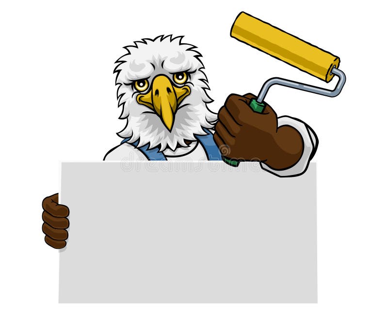 Eagle Painter Decorator Paint Roller Mascot Man Stock Vector ...