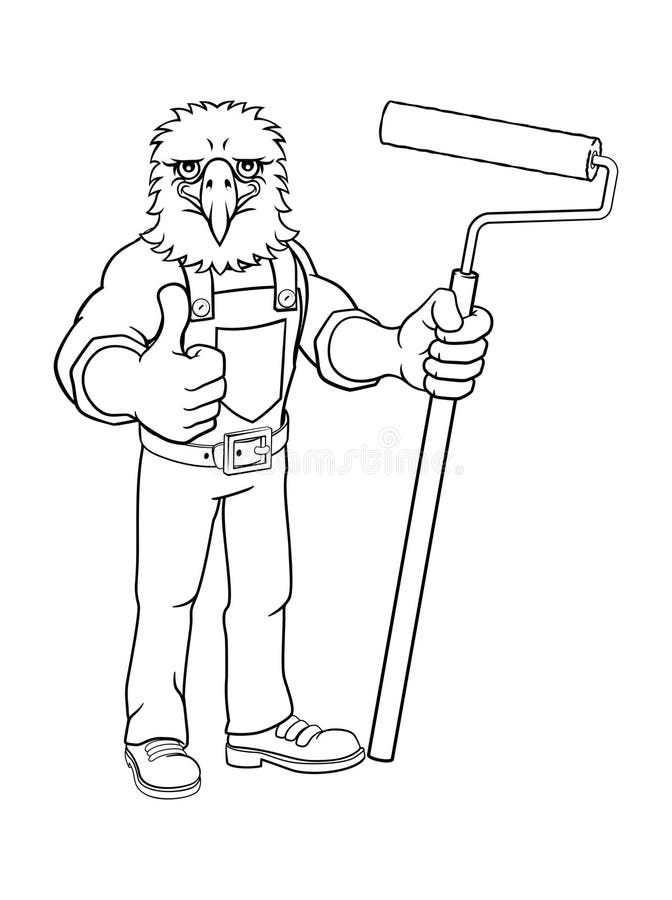 Eagle Painter Decorator Paint Roller Mascot Man Stock Vector ...