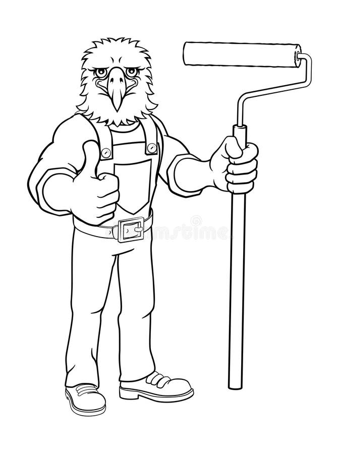 Eagle Painter Decorator Paint Roller Mascot Man Stock Illustration ...