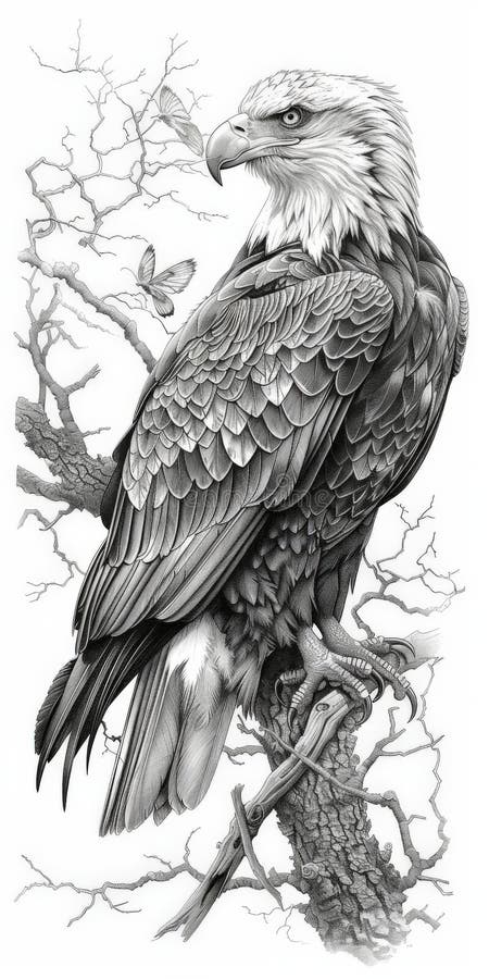 Eagle Perched on Branch stock illustration. Illustration of eyes ...