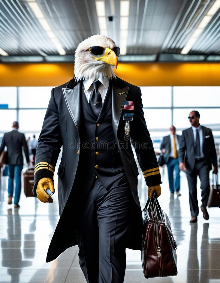 Eagle Pilot Walking through Airport Stock Illustration - Illustration ...