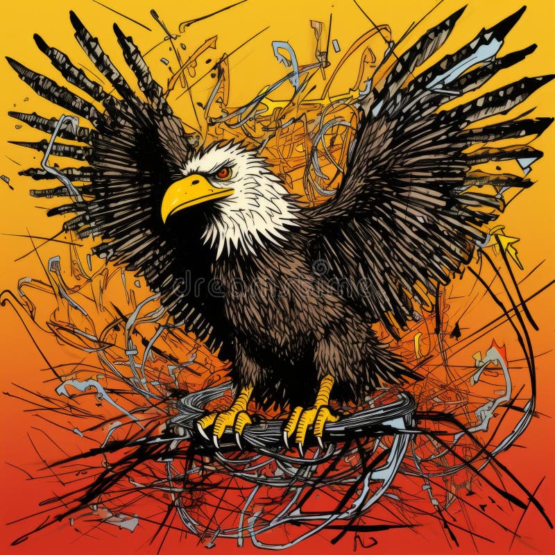 Eagle Illustration in Metal Composition Style with Ink Details Stock ...