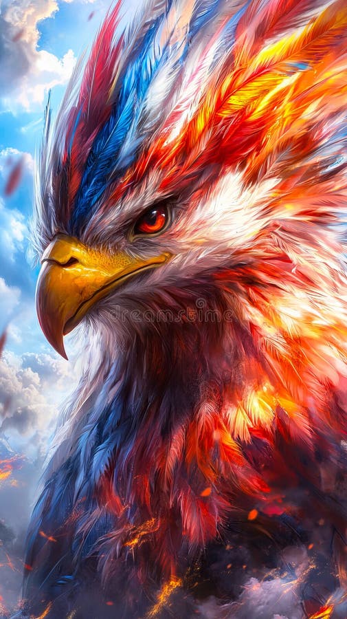 An Eagle with Red White and Blue Feathers on Its Head Stock Photo ...