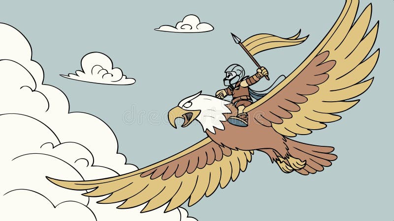 Eagle Riding Griffin Mythical, Fantasy Creature Art Vector Design ...