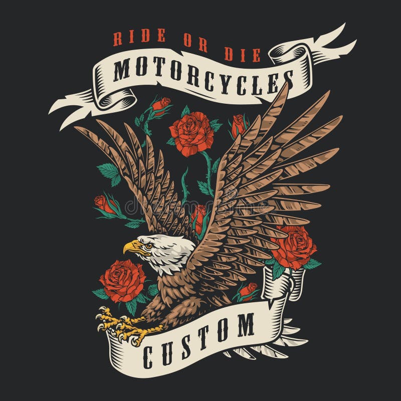 Eagle and Roses Motorcycle Artwork Stock Illustration - Illustration of ...