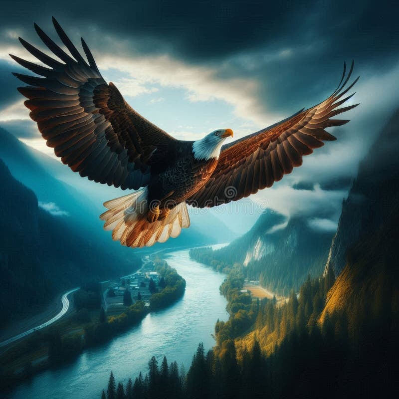 Eagleâ€™s Graceful Flight Over Peaks Stock Illustration - Illustration ...