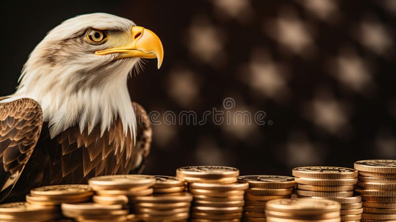 Eagle with Several Gold Coins Stock Illustration - Illustration of bank ...