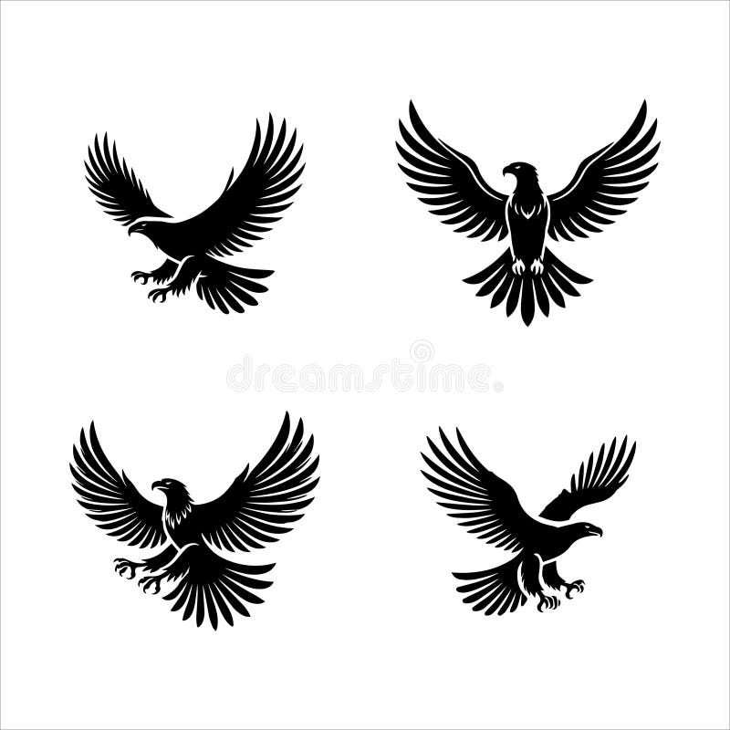 Eagle Silhouettes in Flight Black Color Simple and Clean Vector Stock ...