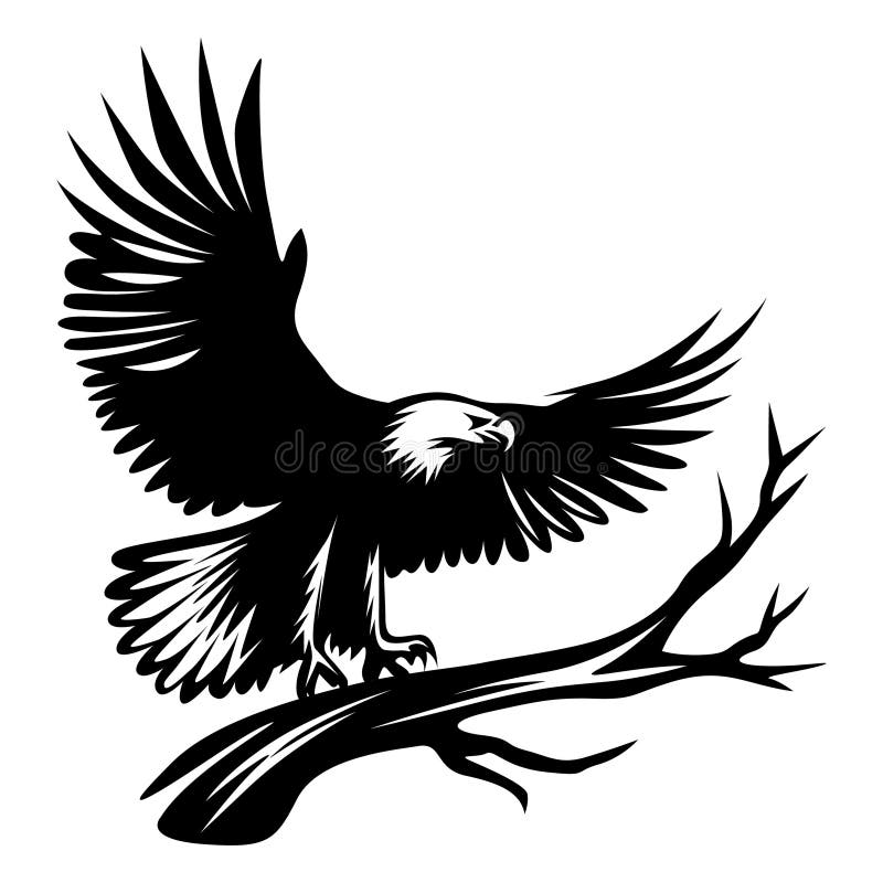Eagle Sitting on Tree Branch, Eagle Vector Illustration Stock Vector ...