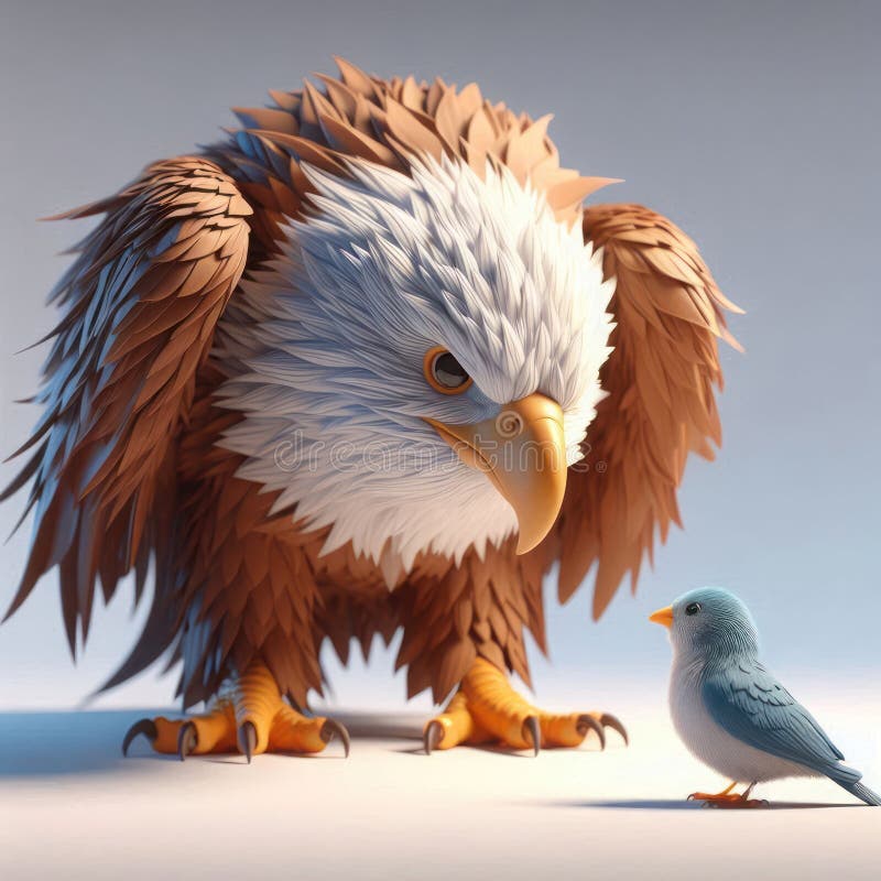 An Eagle and a Small Bird Stand Opposite Each Other. Space for Text ...
