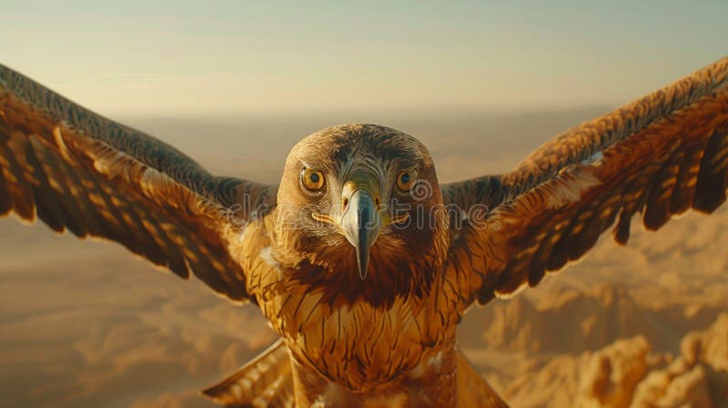 Eagle, Soaring Above the Desert, Looks Directly at the Camera with Its ...
