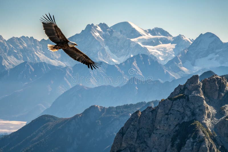 Eagle Soaring Above Mountain Range Stock Illustration - Illustration of ...