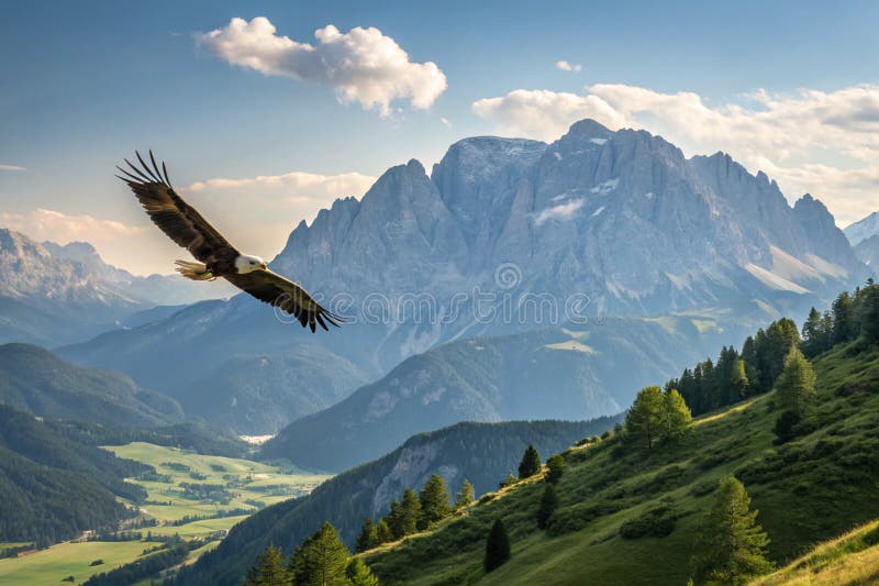 Eagle Soaring Above Mountain Range Stock Illustration - Illustration of ...
