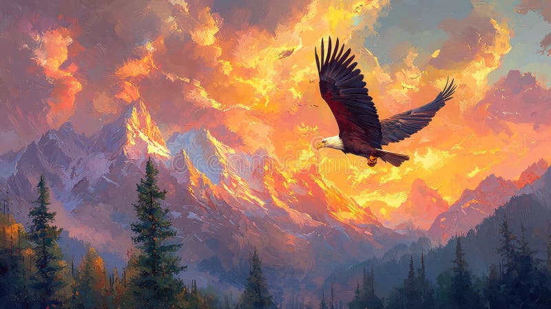 Majestic Eagle Soaring Above Golden Sunset Mountains Stock Photos - Free & Royalty-Free Stock ...