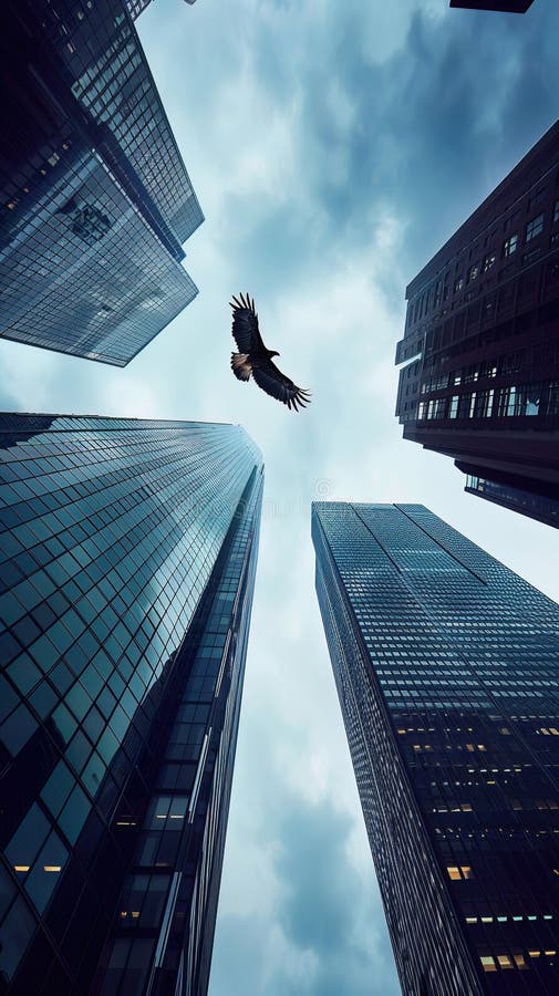 An Eagle Soaring Above Skyscrapers Symbolizing Vision and Ambition in ...