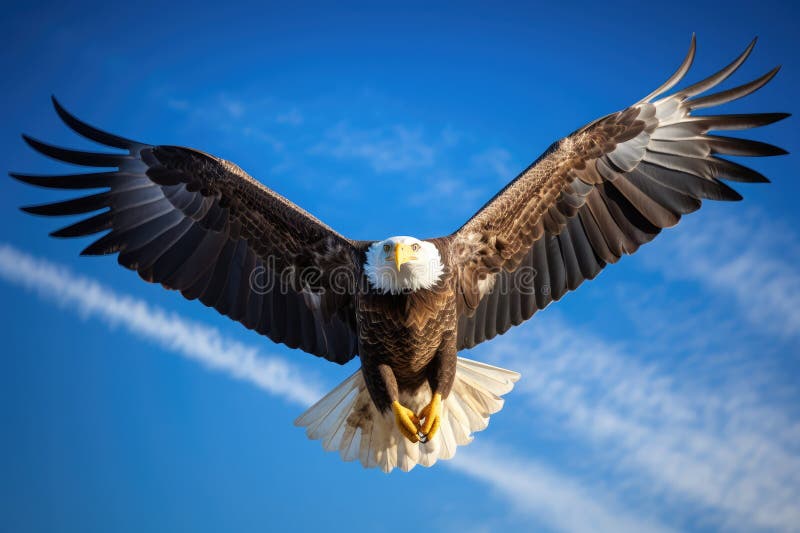 Eagle Soaring through a Clear Blue Sky and Wings Fully Extended Stock ...