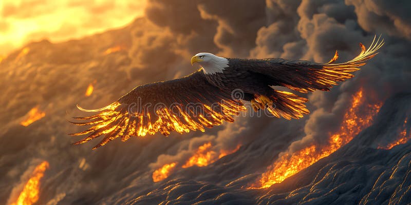 Eagle Soaring through Fire Dramatic Fantasy Art Stock Illustration ...
