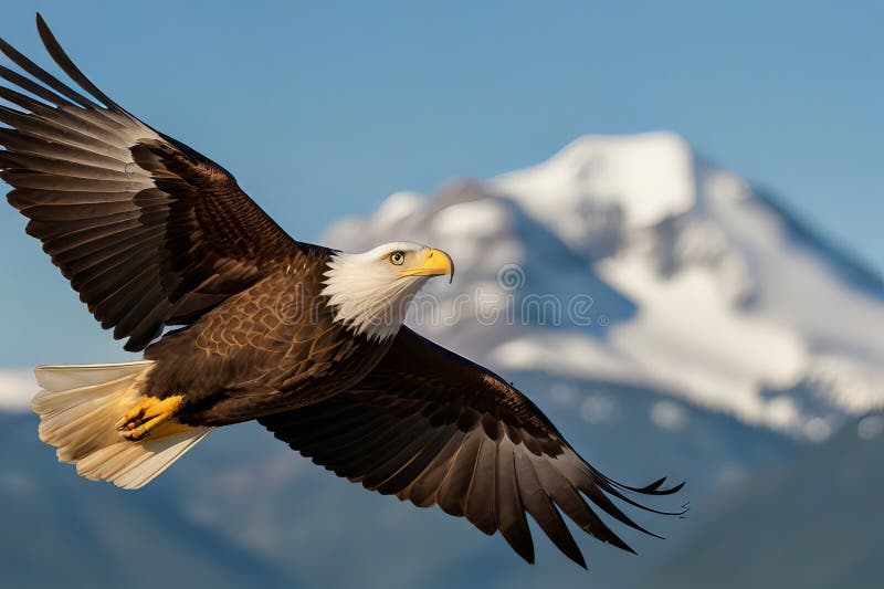 Eagle Soaring High Above a Mountain Range Stock Photo - Image of ...