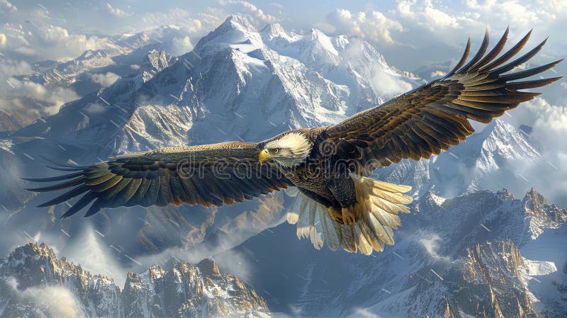 An Eagle Soaring High in the Sky Above the Rocky Mountains Stock Image ...
