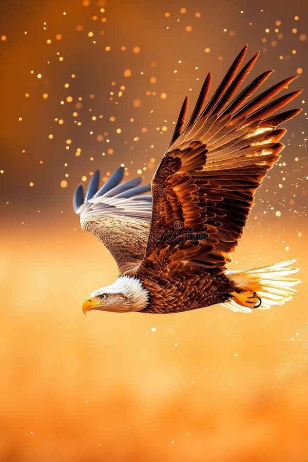 An Eagle Soaring Majestically through a Colorful Sunset Sky Showcasing Its Powerful Wings Stock ...