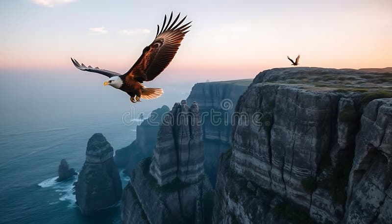 Eagle Soaring Over Cliffs in a Mountain Landscape Freedom Generative AI ...