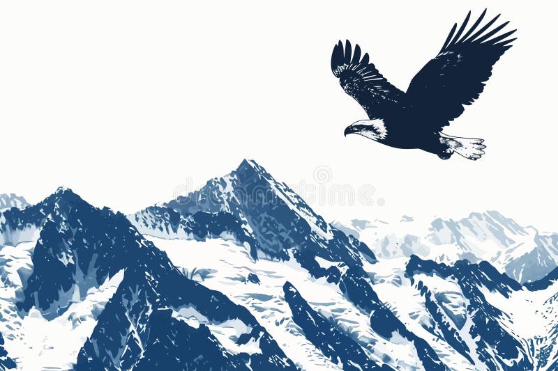 Eagle Soaring Over Mountain Peaks Isolated Illustration Stock Vector ...