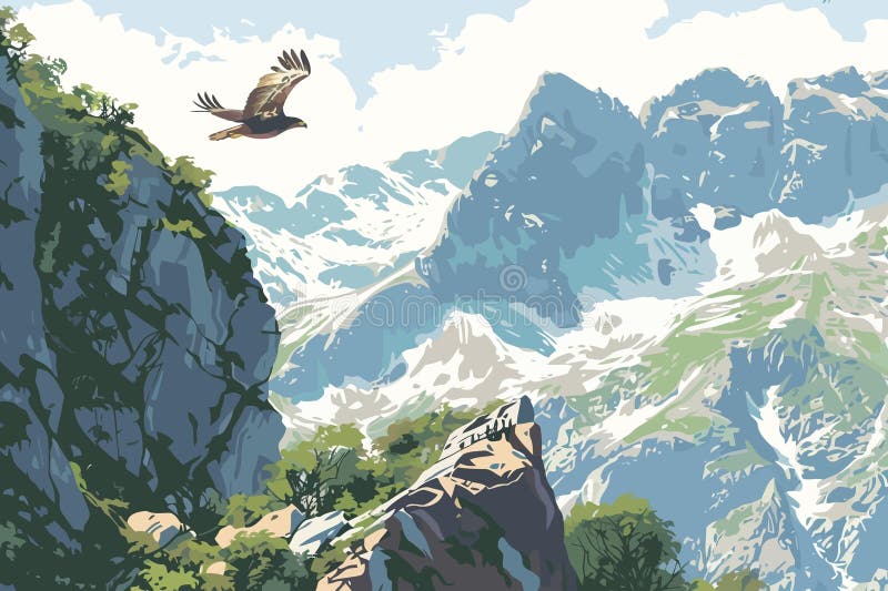 Eagle Soaring Over Mountain Peaks Isolated Illustration Stock Vector ...