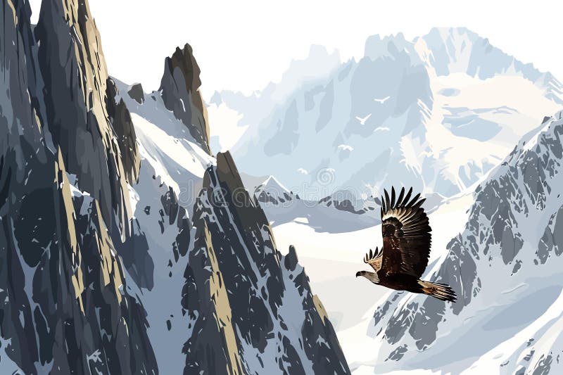 Eagle Soaring Over Mountain Peaks Isolated Illustration Stock Vector - Illustration of nature ...