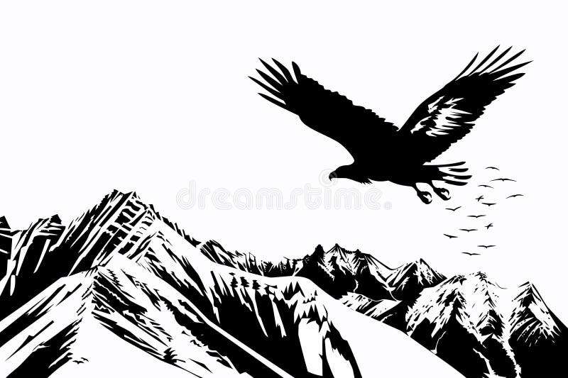 Eagle Soaring Over Mountain Peaks Isolated Illustration Stock Vector ...