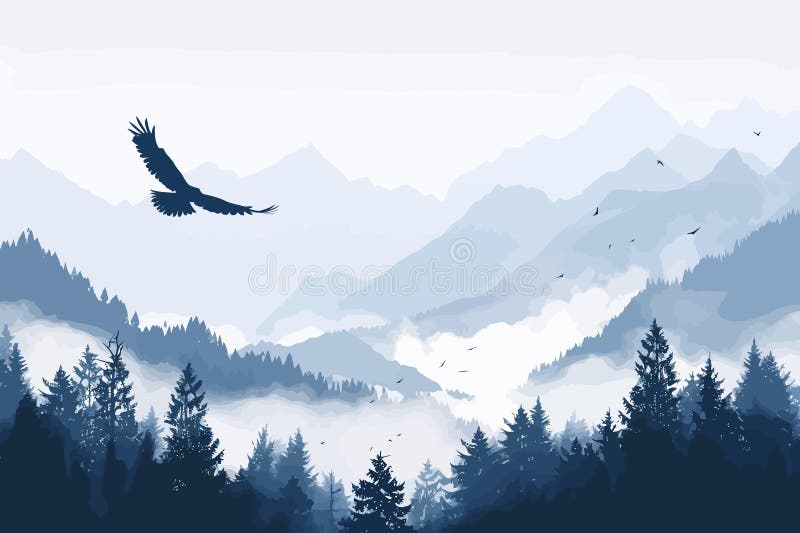 Eagle Soaring Over Mountain Peaks Isolated Illustration Stock Vector - Illustration of animal ...